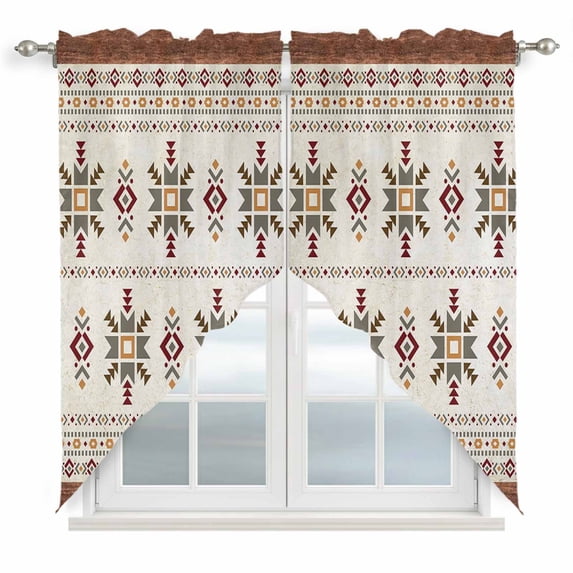 Boho Geometric Swag Curtain Valances,Modern Brown Abstract Art Western ...