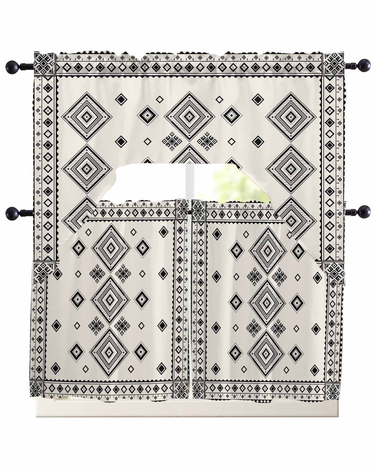 Boho Geometric Swag Curtains for Living Room/Bedroom Windows, Simple ...