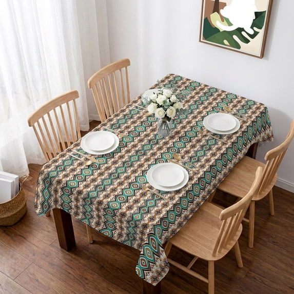 Boho Geometric Table Cloth Waterproof Tablecloths, Teal Brown Modern ...
