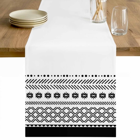Boho Geometric Table Runner - 70 Inch Long Abstract Art Vintage Striped ...