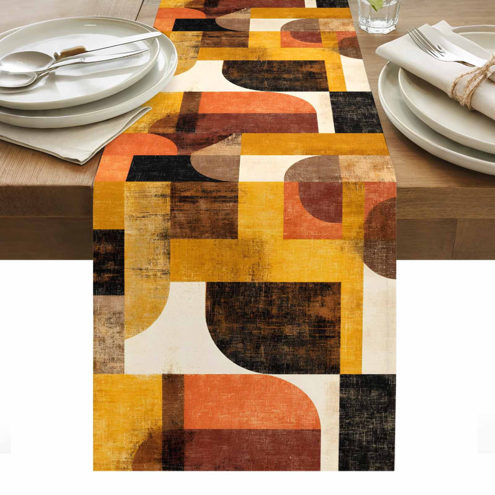 Boho Geometric Table Runner Abstract Vintage Textured Brown ...