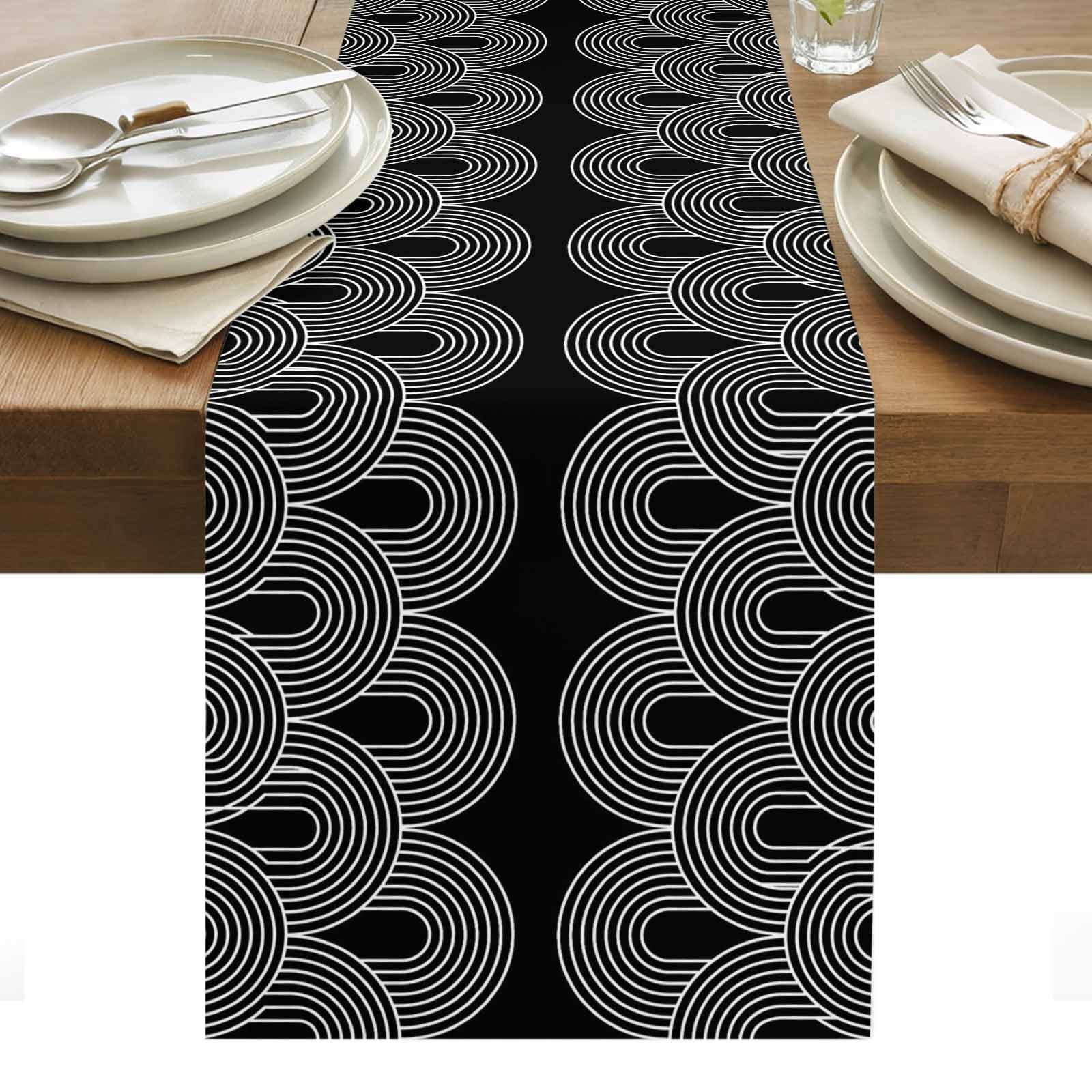 Boho Geometric Table Runner Modern Abstract Sun Lines Black ...
