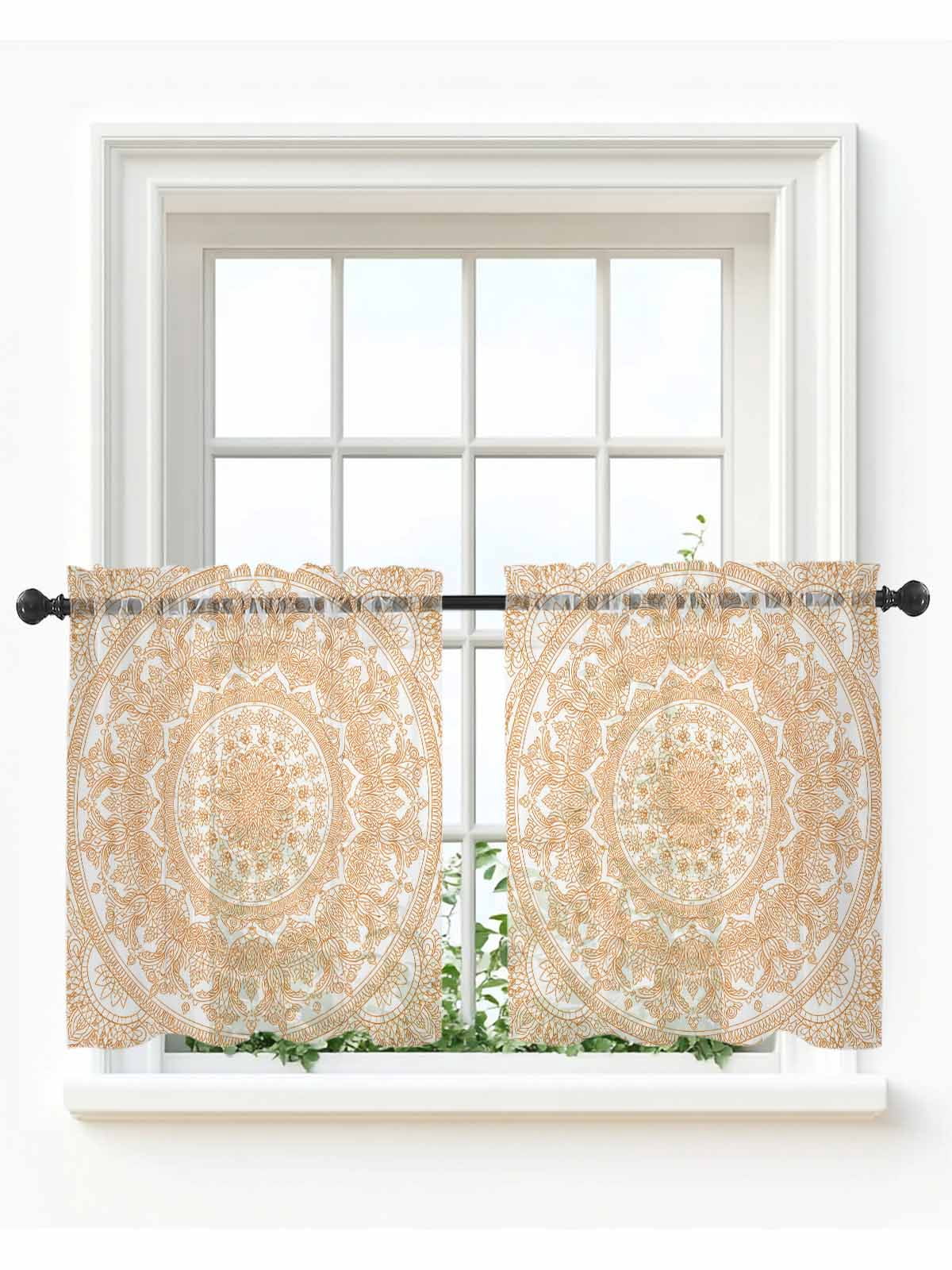Boho Geometric Tier Curtains 36 Inch Length,Sheer Curtains for Bedroom ...