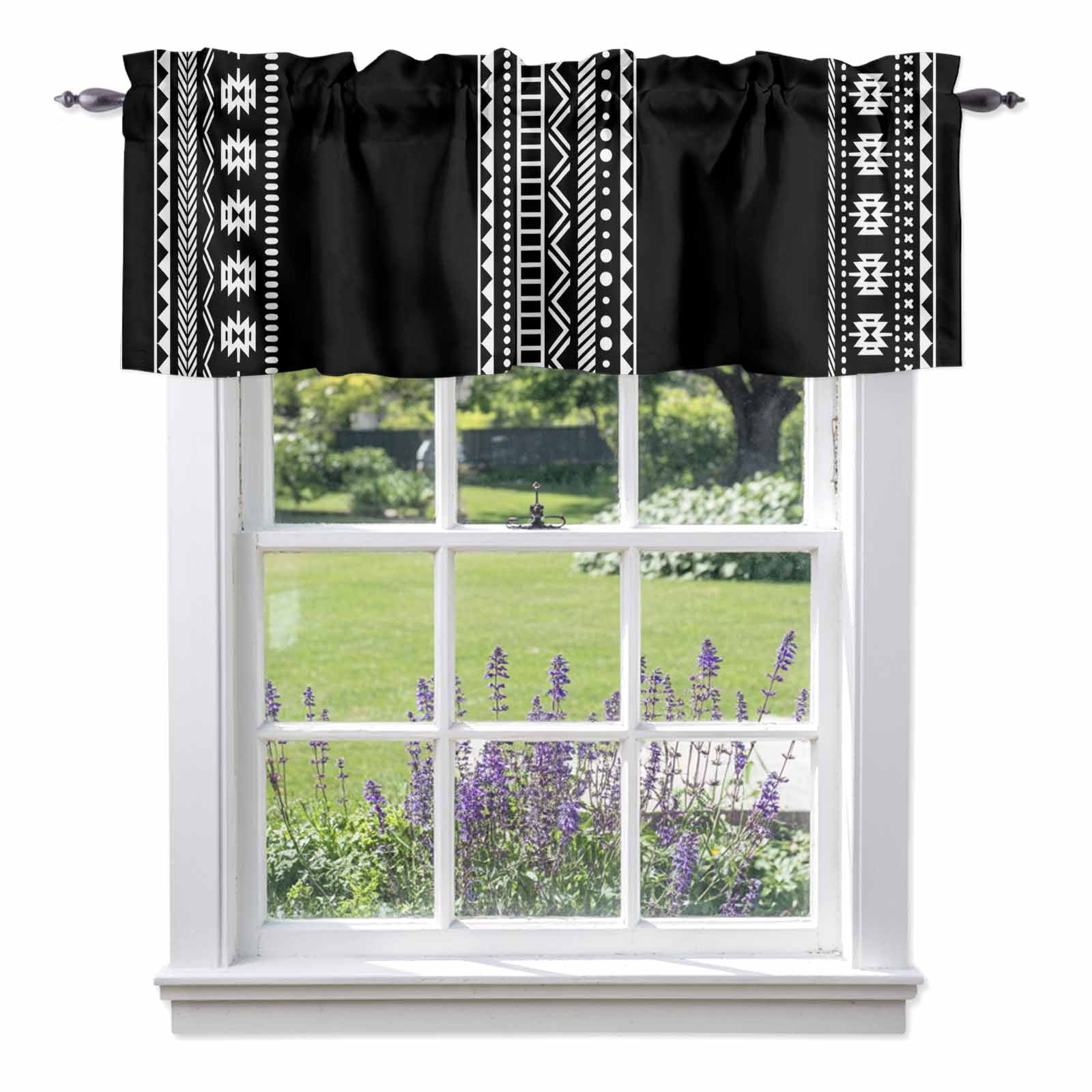Boho Geometric Valances for Windows Bohemian Abstract Art Tribal Black ...