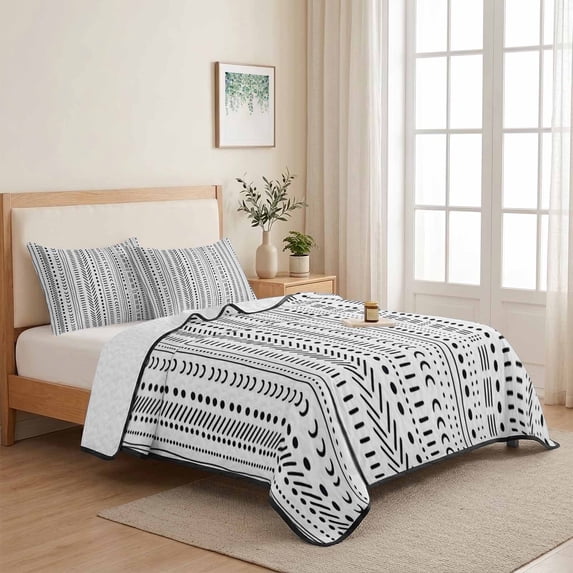 Boho Geometric Vintage 3 Pieces Quilt Set,1 Quilt with 2 Shams,Abstract ...