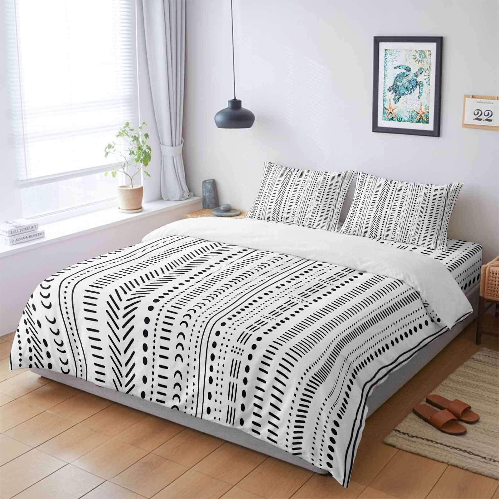 Boho Geometric Vintage King Size Bed Set,Abstract Black Lines Bedding ...