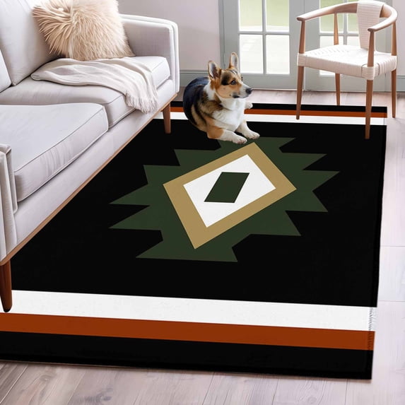 Boho Geometric Washable Area Rug 2.7 x 5 ft Red Black Ethnic Tribal ...