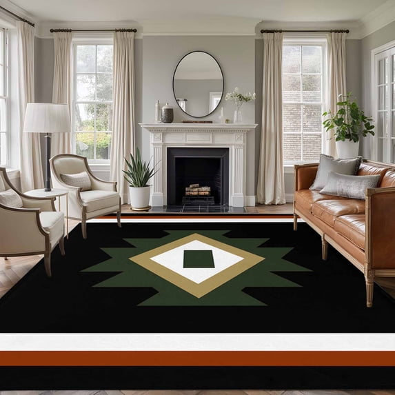 Boho Geometric Washable Area Rug 5 x 8 ft Red Black Ethnic Tribal ...