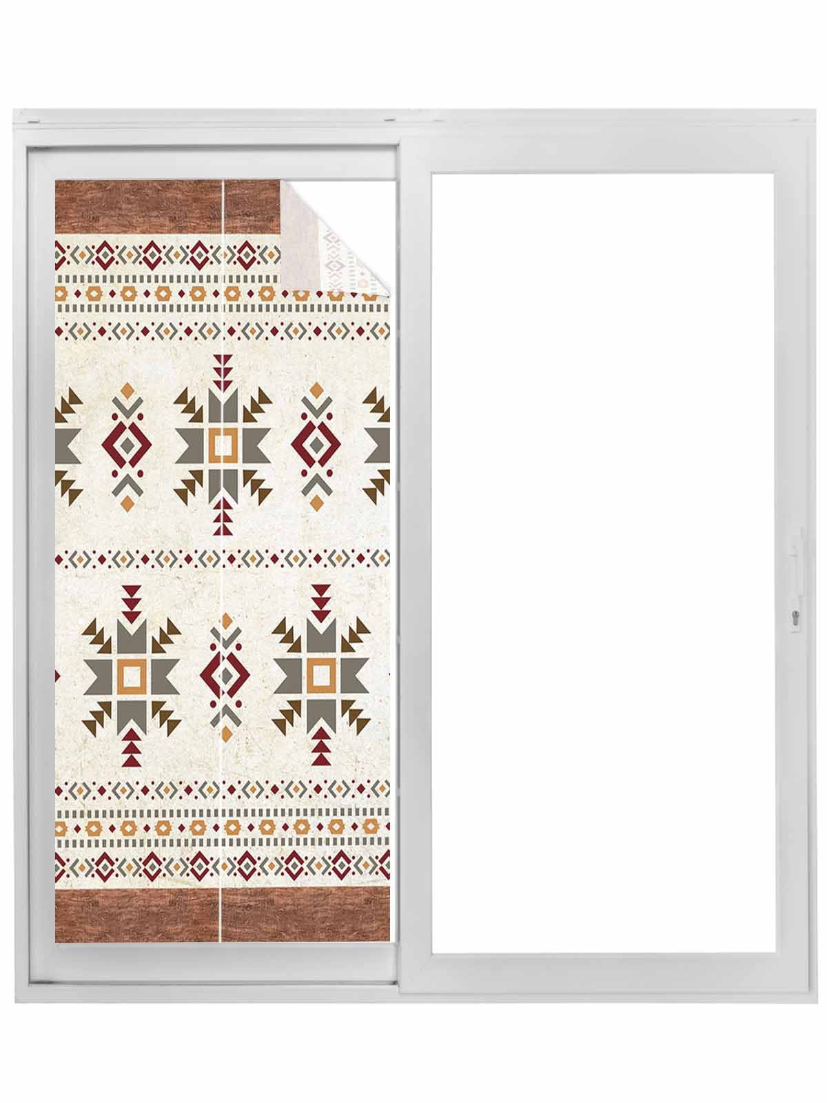 Boho Geometric Window Privacy Film, Modern Brown Abstract Art Western ...