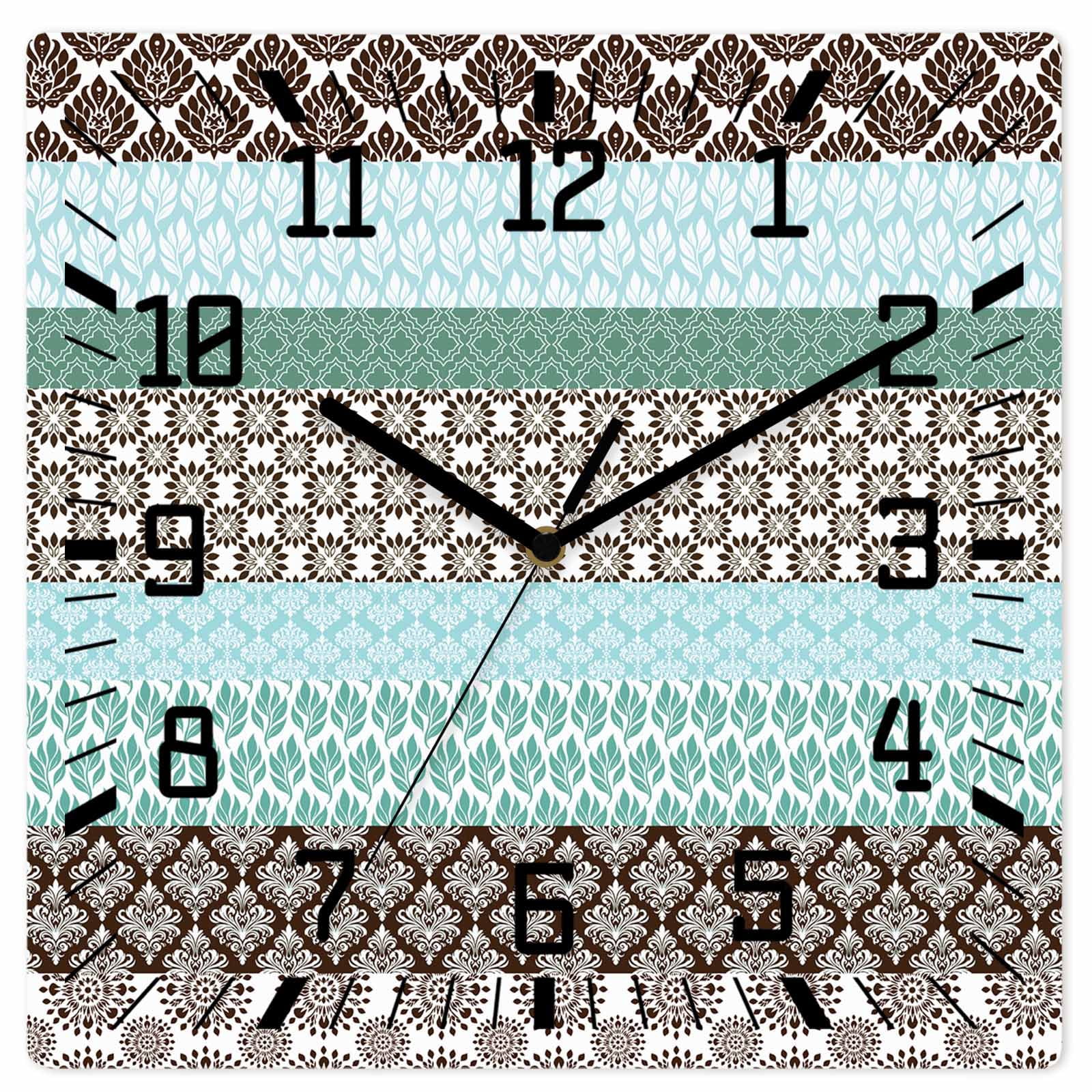 Boho Geometric Wooden Wall Clock Silent Non Ticking, Turquoise Green ...