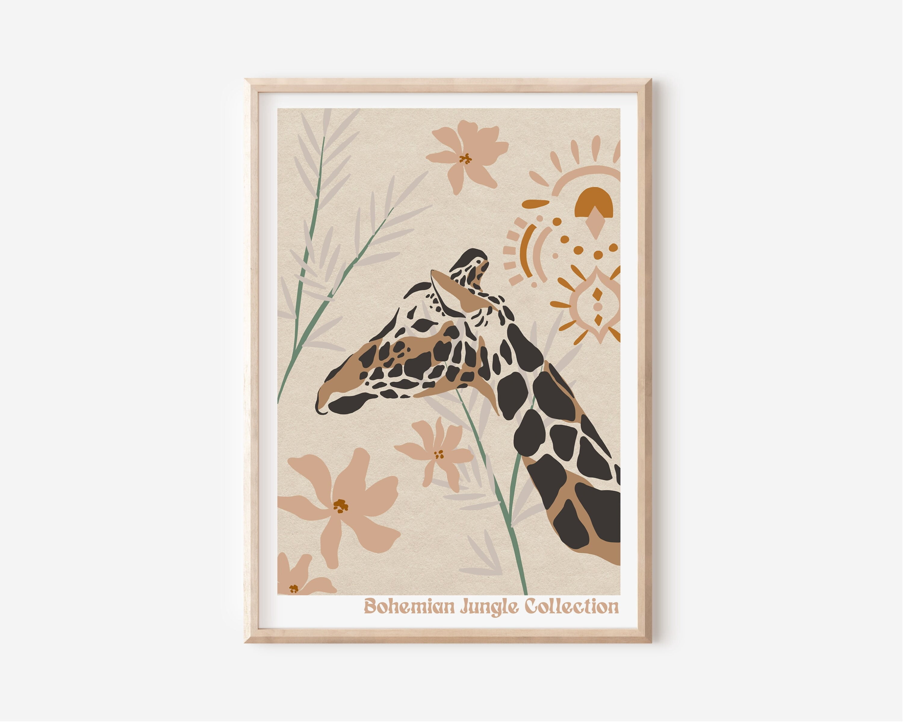Boho Giraffe Nursery Print Earthy Jungle Animal Art Home Decor Office ...