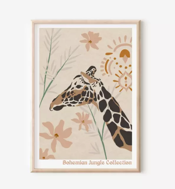 Boho Giraffe Print - Nursery Print, Bohemian Nursery, Jungle Decor, Wild Animal NO FRAMED POSTER ...