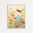 Boho Girl Painting Retro Floral Wall Art Cute Eclectic Apartment Home ...