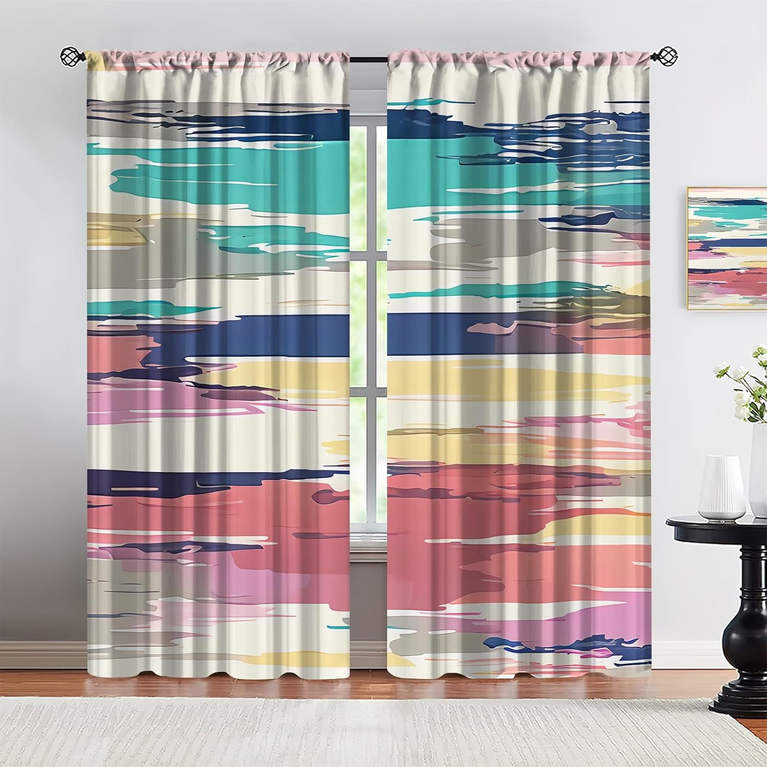 Boho Girls Curtains, Modern Colorful Rainbow Curtains, Multicolored ...