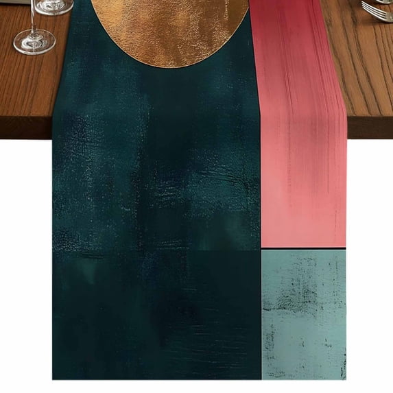 Boho Gold Circle 70 Inch Table Runner, Modern Geometric Color Blocks ...