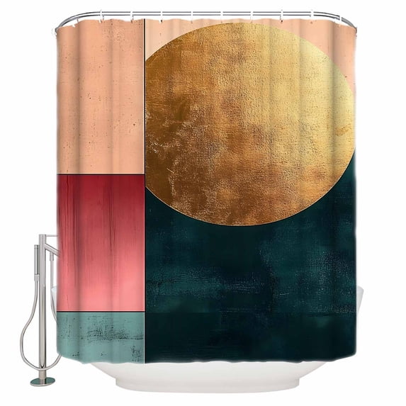 Boho Gold Circle Bathroom Shower Curtains with 12 Hooks Polyester ...