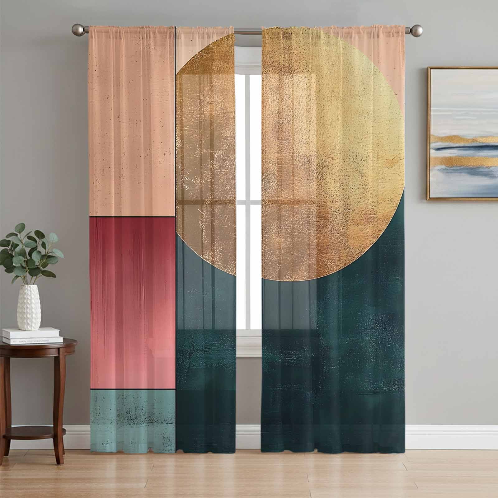 Boho Gold Circle Sheer Curtains 72 Inch Length 2 Panels Set, Modern ...