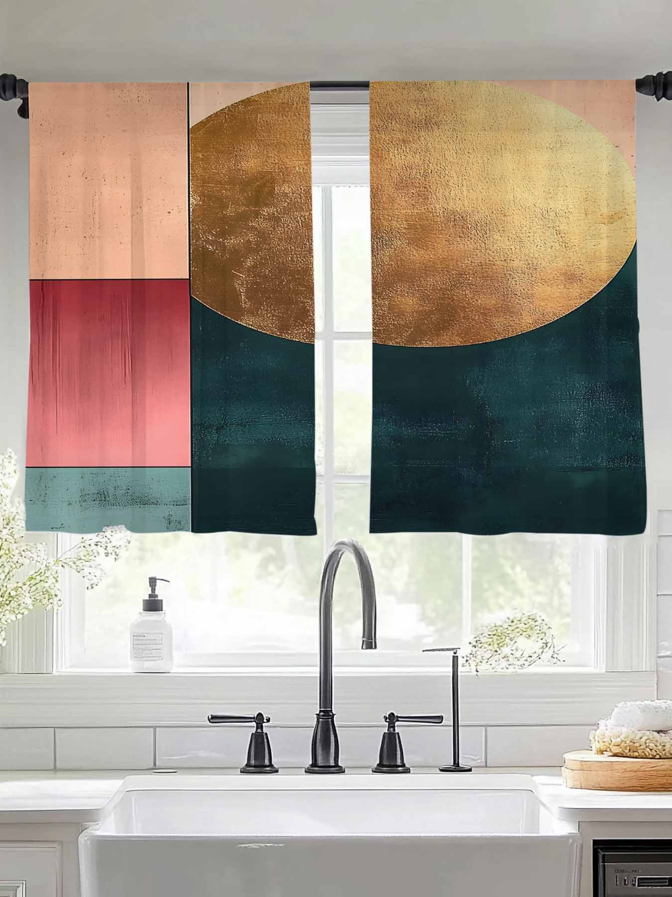 Boho Gold Circle Sheer Curtains for Living Room Bedroom Modern ...