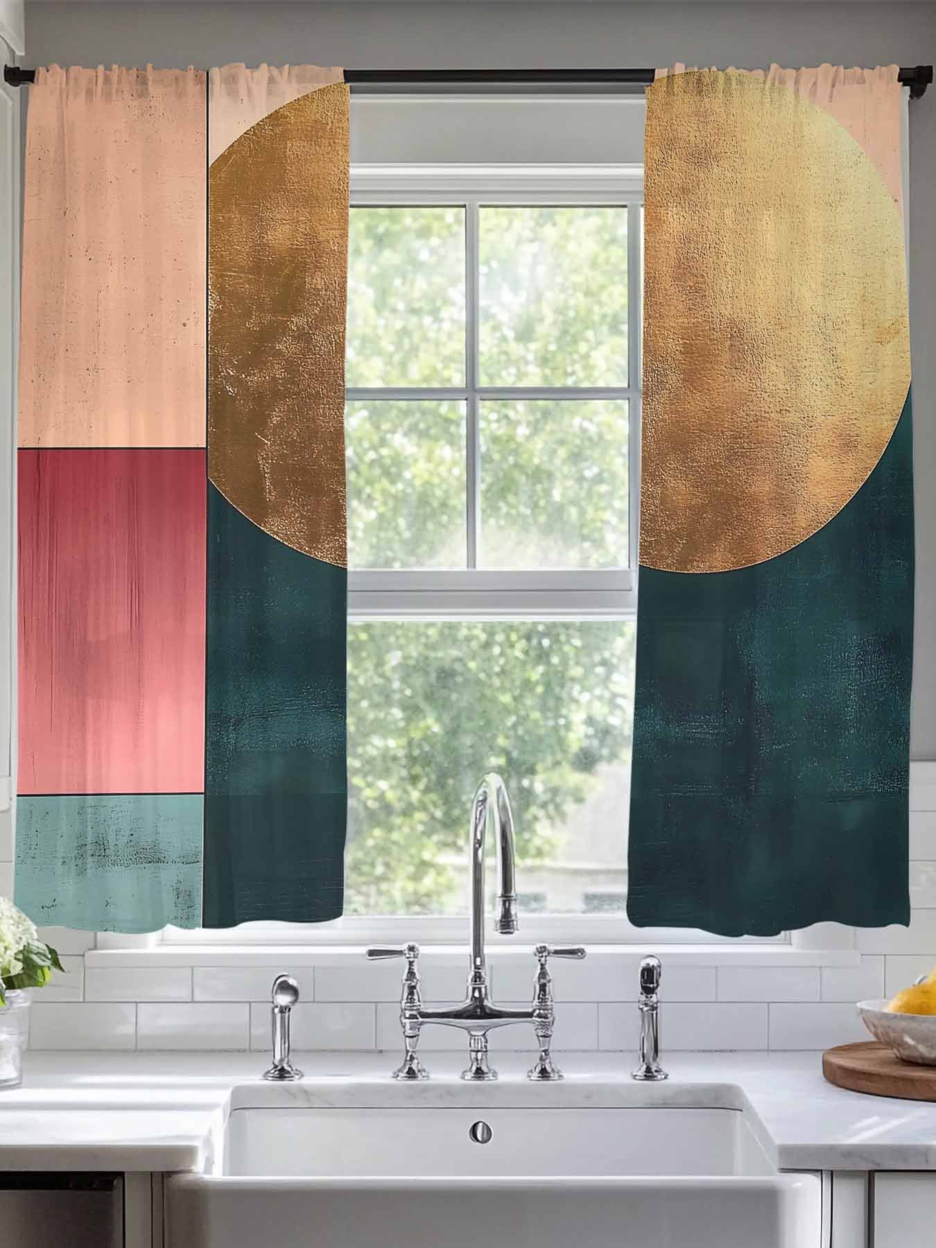 Boho Gold Circle Sheer Curtains for Living Room Bedroom Modern ...