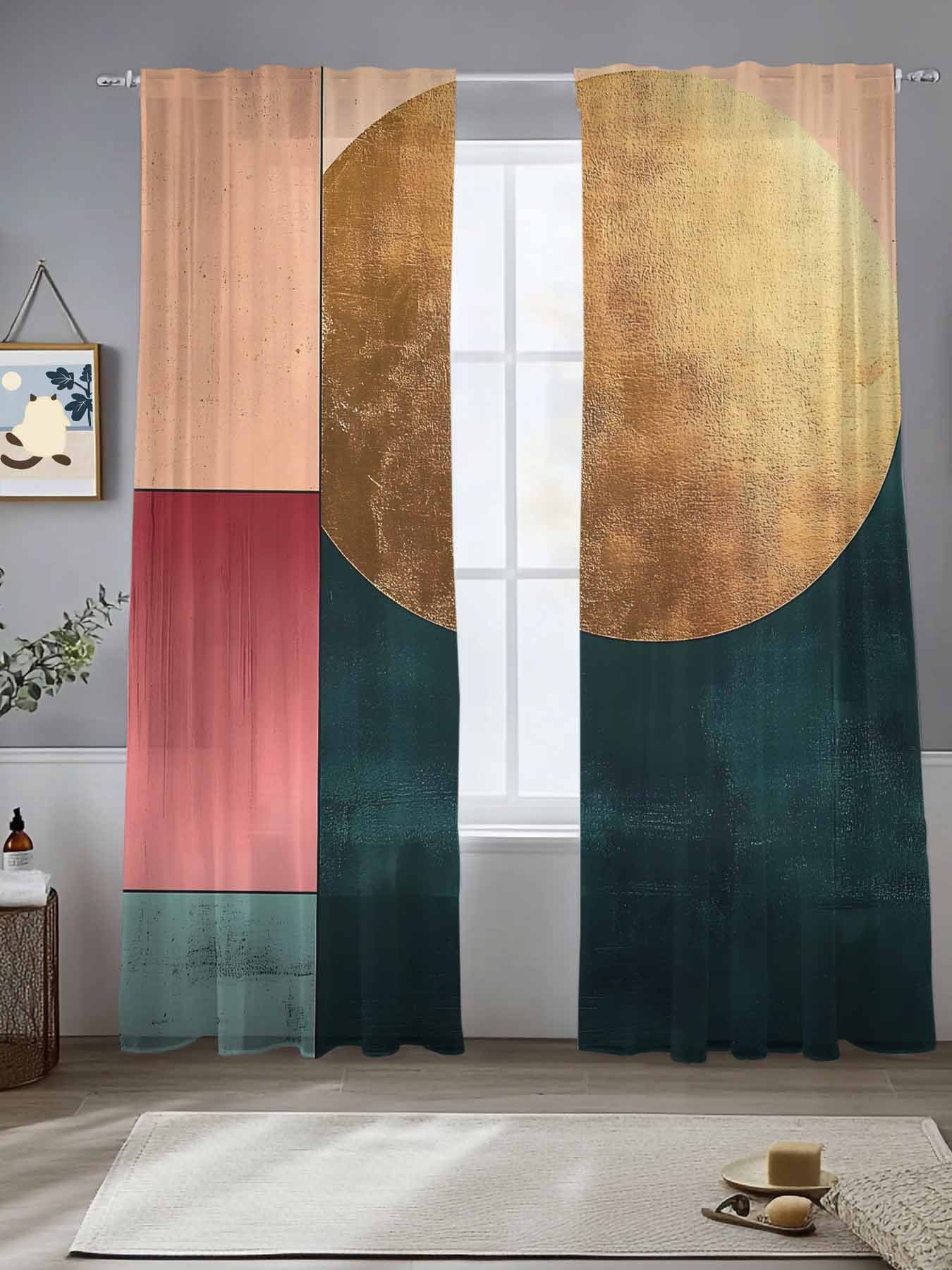 Boho Gold Circle Sheer Curtains for Living Room Bedroom Modern ...