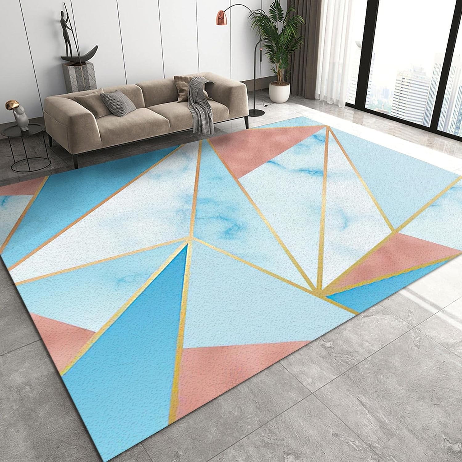 Boho Gold Line Split Geometry Indoor Throw Area Rugs, 4x7 Nordic Pink ...