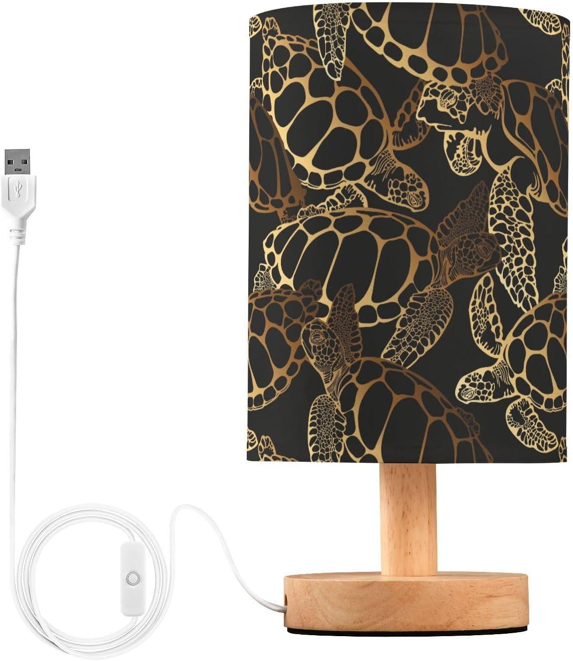 Boho Golden Turtle Lamp, Wooden Base, Linen Shade for Bedroom - Walmart.com
