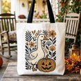 Boho Goose Halloween Pumpkin Tote Bag, Spooky Fall Floral Gift Shopper ...