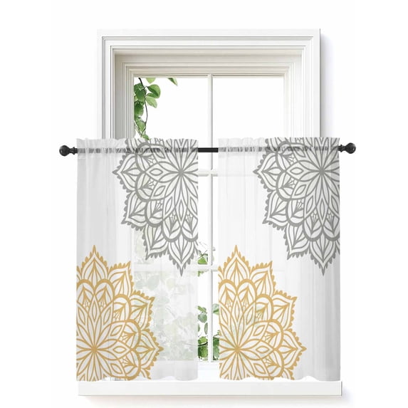 Boho Gray Beige Floral Curtains 54 Inch Length, Sheer Curtains for ...