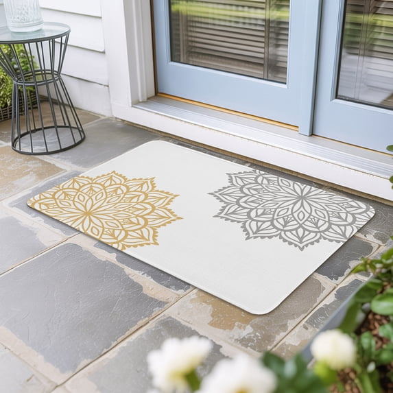 Boho Gray Beige Floral Door Mat Indoor Outdoor, Retro Abstract Art ...