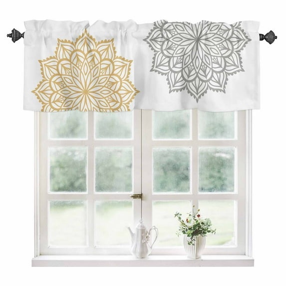 Boho Gray Beige Floral Kitchen Valances for Windows 60x18 Inch Kitchen ...
