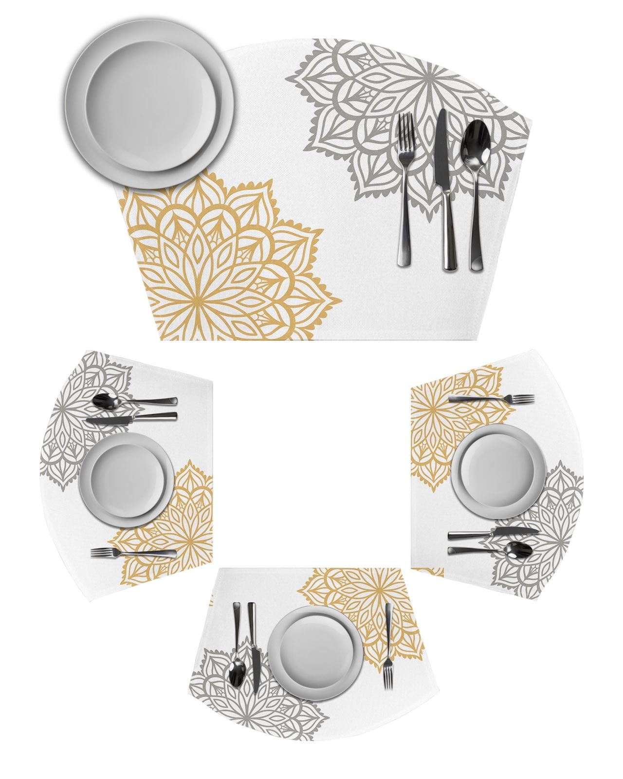Boho Gray Beige Floral Round Table Placemats Set of 6 Wedge Placemats ...