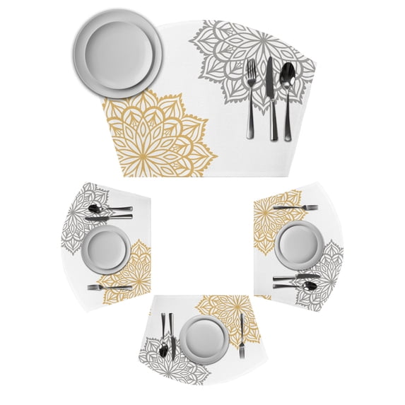 Boho Gray Beige Floral Round Table Placemats Set of 6 Wedge Placemats ...