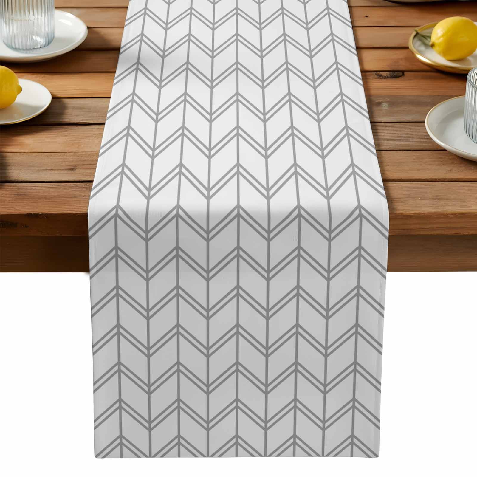 Boho Gray Cotton Linen Table Runner for Dining Kitchen, White Chevron ...