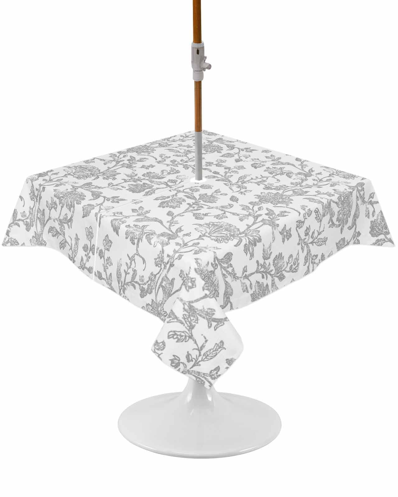 Boho Gray Flower Square Outdoor Tablecloth, Waterproof Table Cloth ...