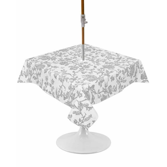Boho Gray Flower Square Outdoor Tablecloth, Waterproof Table Cloth ...