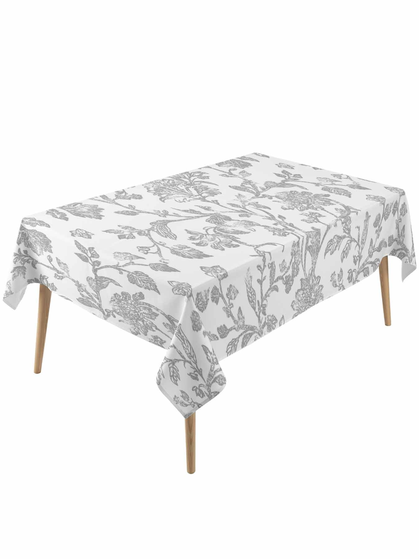 Boho Gray Flower Table Cloth, Vintage Farmhouse Leaf Spring Plant ...