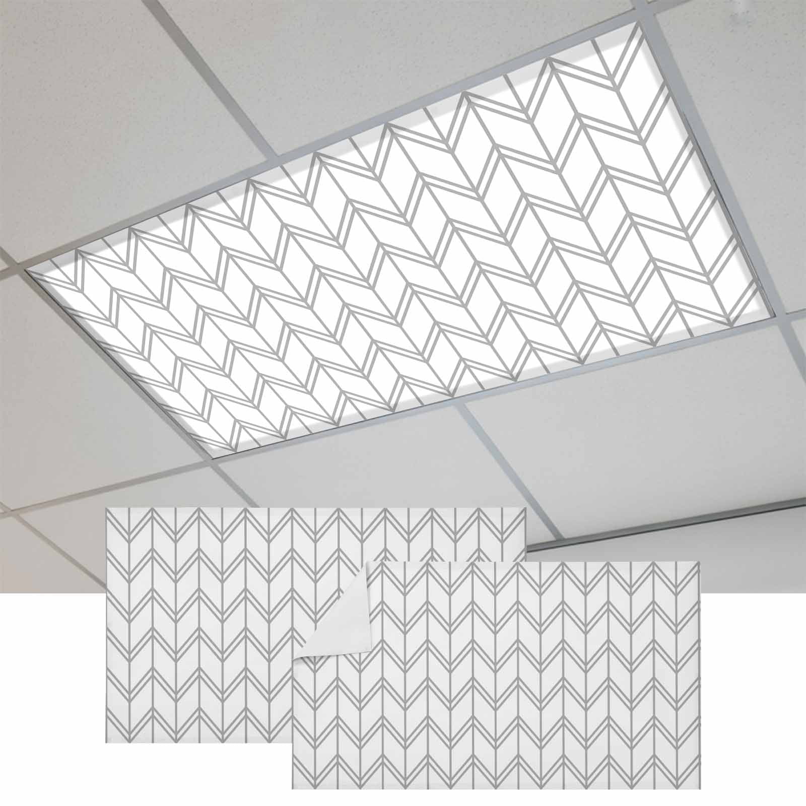 Boho Gray Fluorescent Light Covers, White Chevron Stripes Abstract ...