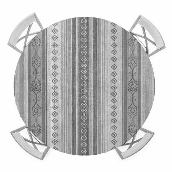 Boho Gray Round Table Cover, Stripes Abstract Geometric Texture ...