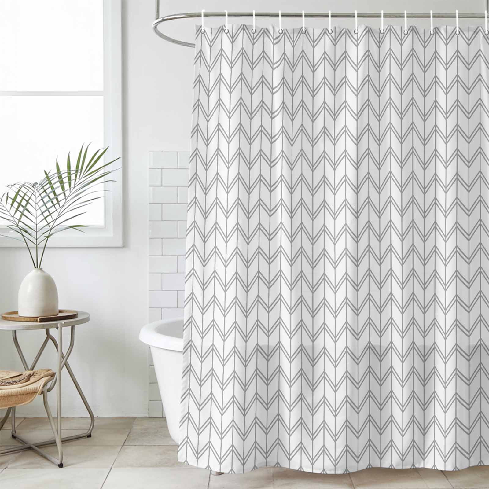 Boho Gray Waterproof Fabric Shower Curtain,White Chevron Stripes ...