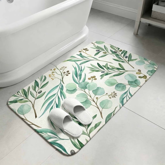 Boho Green Bathroom Rugs Non Slip Washable Bath Mat Absorbent Low Pile ...