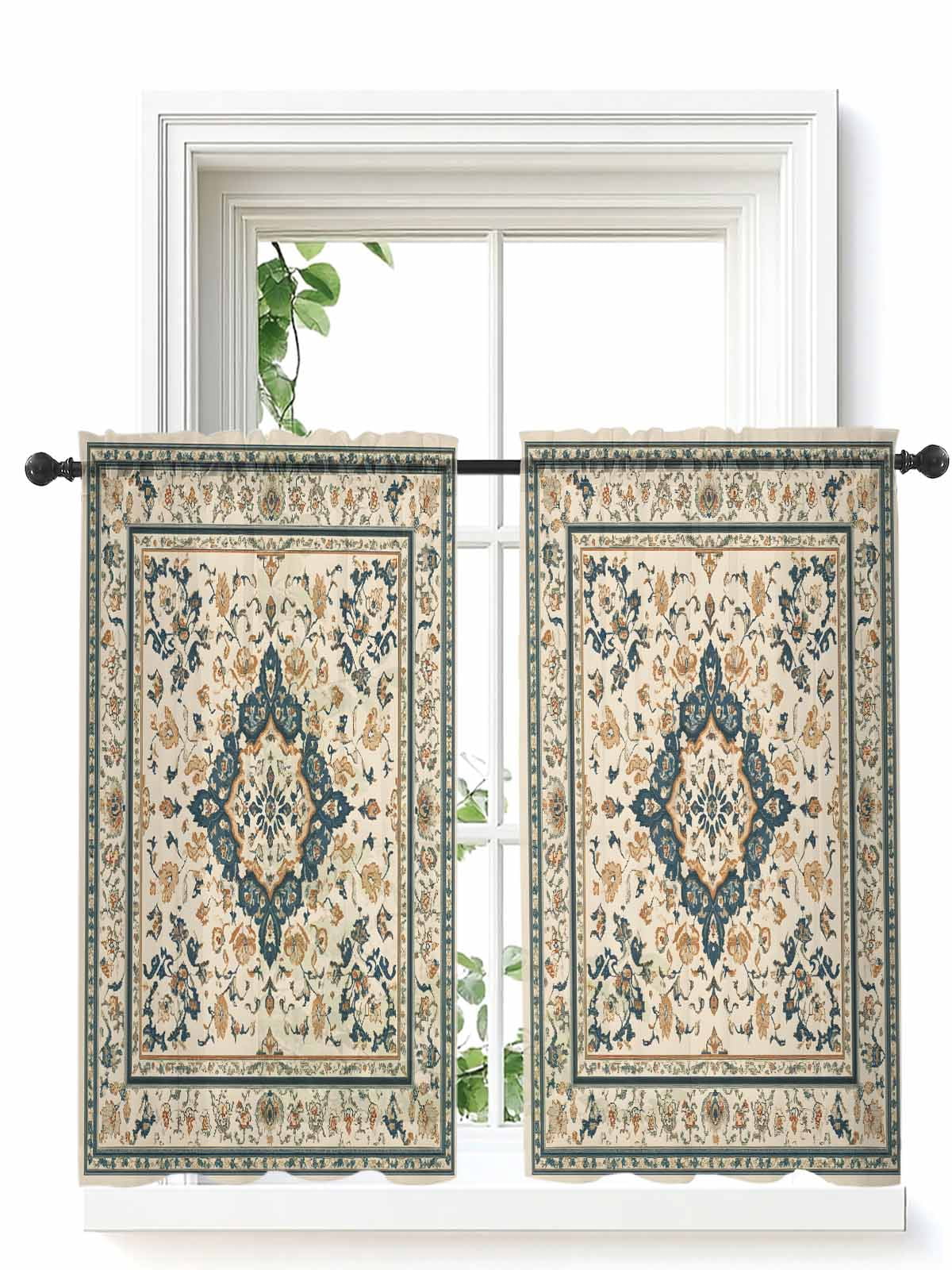 Boho Green Beige Curtains 45 Inch Length, Sheer Curtains for Bedroom ...