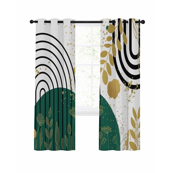 Boho Green Blackout Curtains 63 Inches Long for Bedroom, Gold Leaf ...
