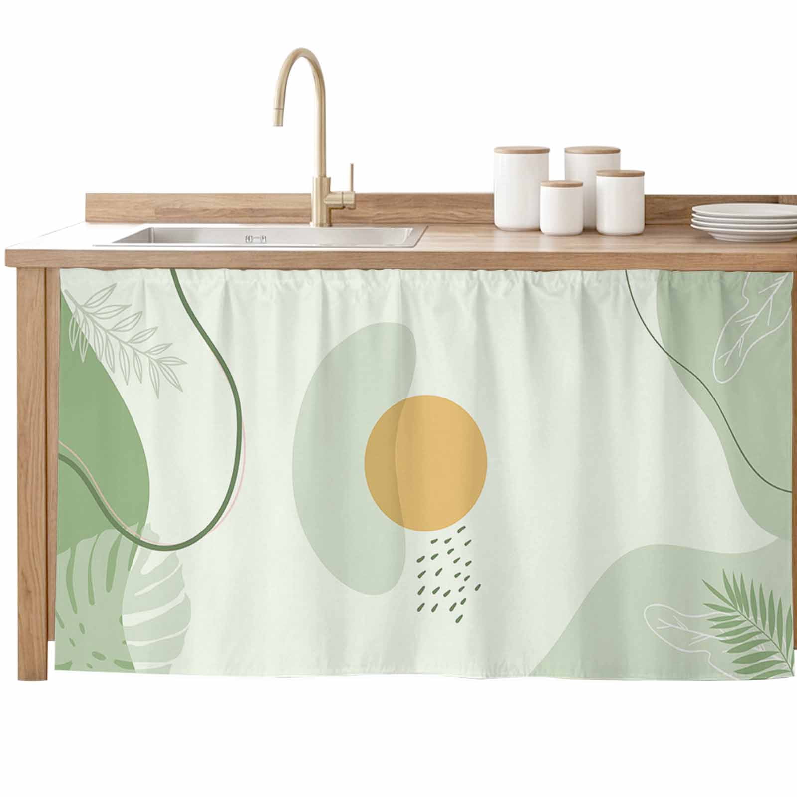 Boho Green,Cabinet Curtains 28"W x 51"L,Dustproof Sink Skirt Curtain ...