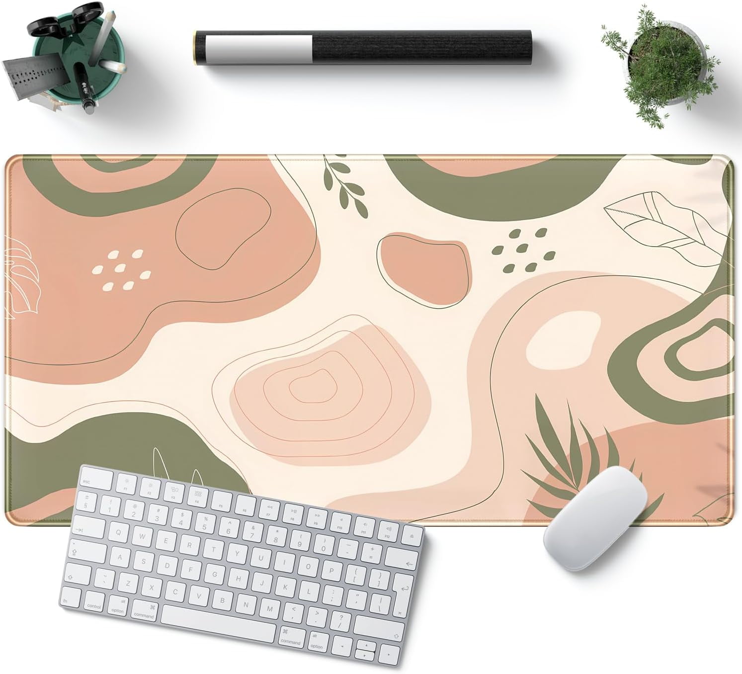 Boho Green Cream Desk Mat Boho Kawaii Green Mouse Pad Cute Desk Mat ...