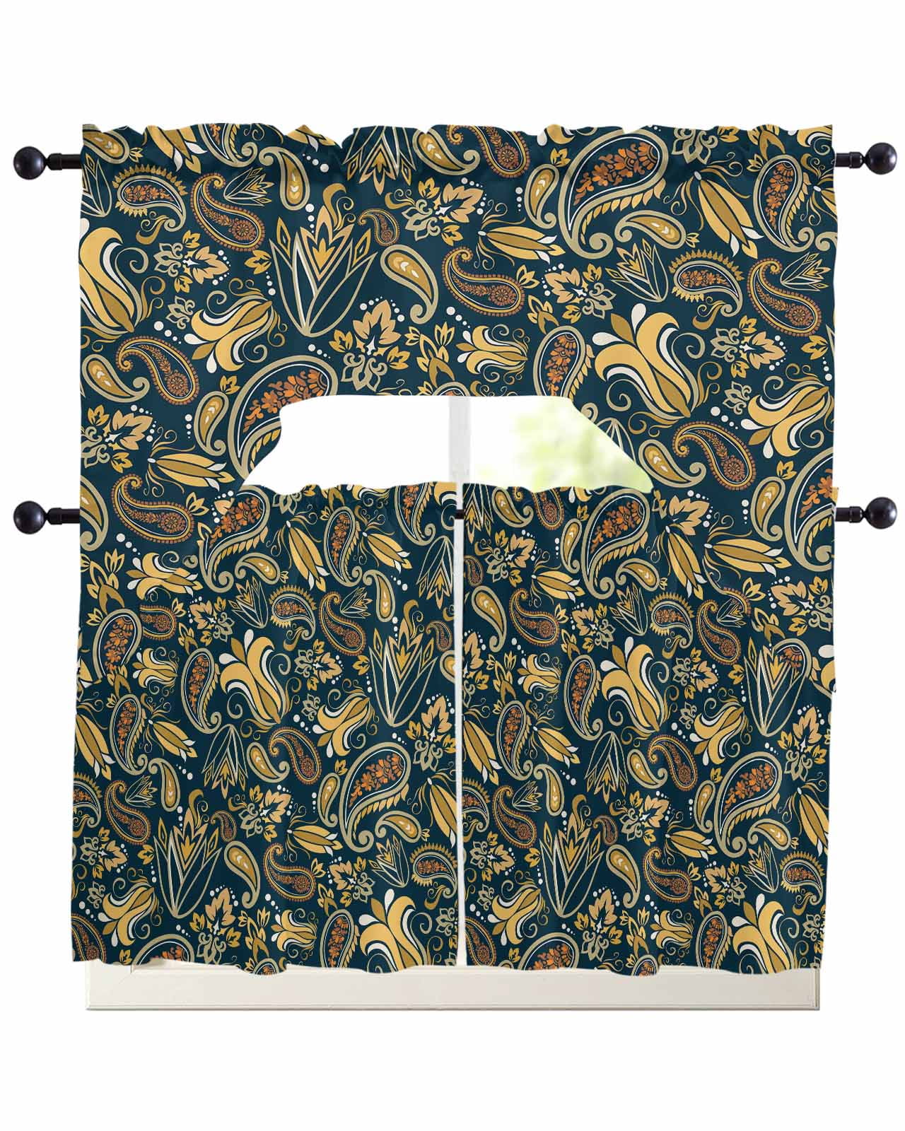 Boho Green Floral Kitchen Curtains Swag Valance and Tier Curtains Set ...