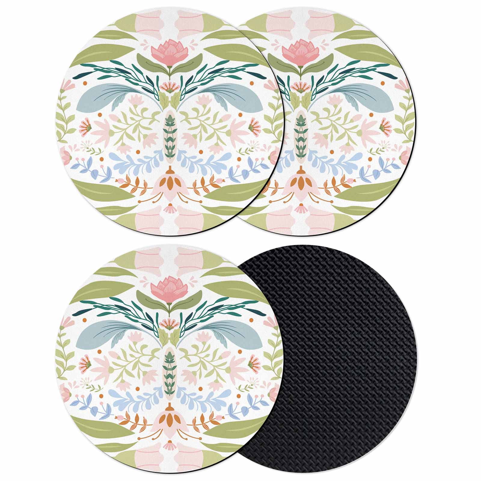 Boho Green Flower Coasters Set of 4, Botanical Watercolor Leaf Floral ...