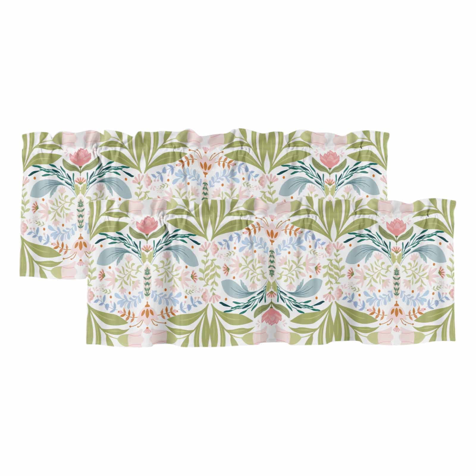 Boho Green Flower Valances for Windows, Botanical Watercolor Leaf ...