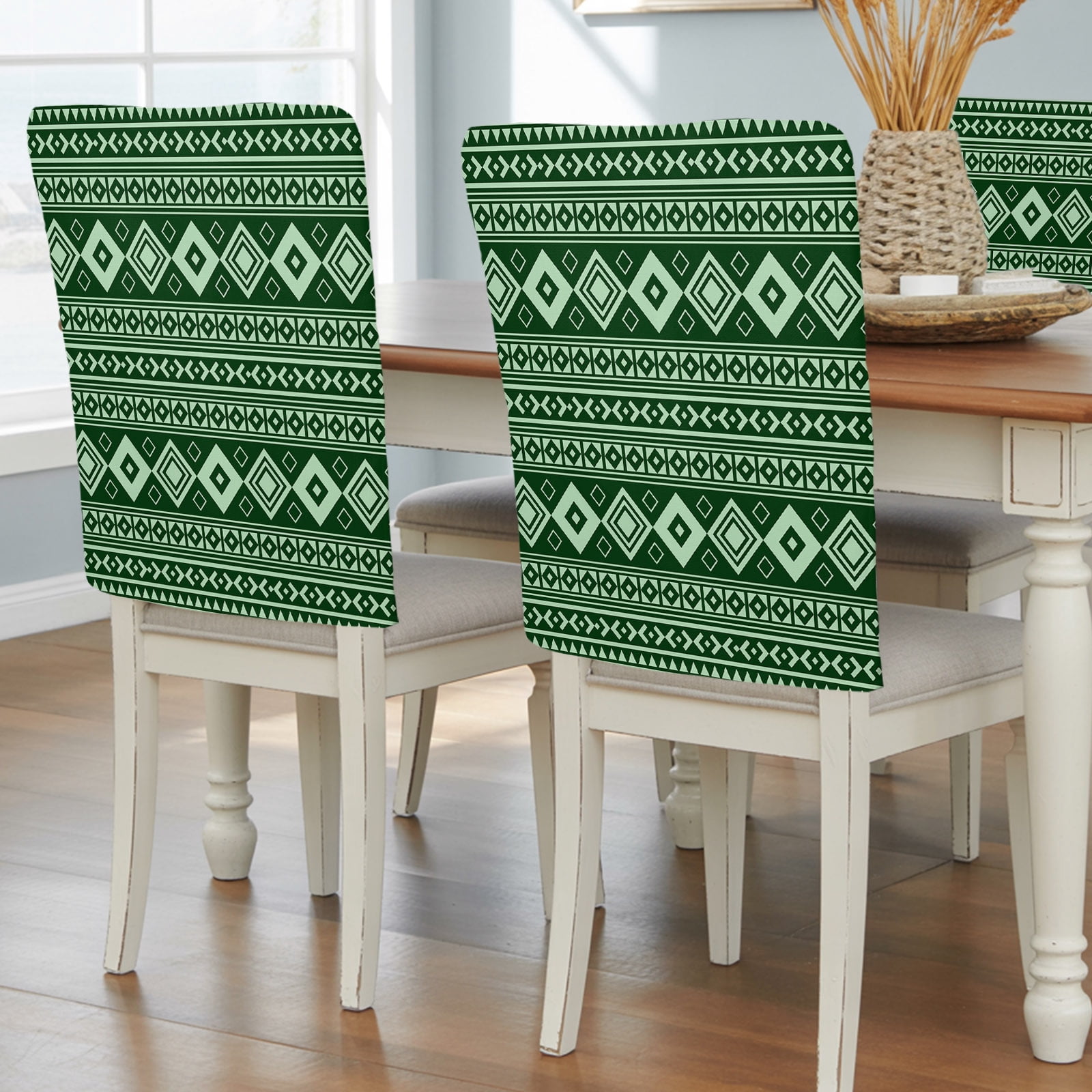 Boho Green Geometric Stripes Chair Covers Set of 6 Retro Farmhouse ...