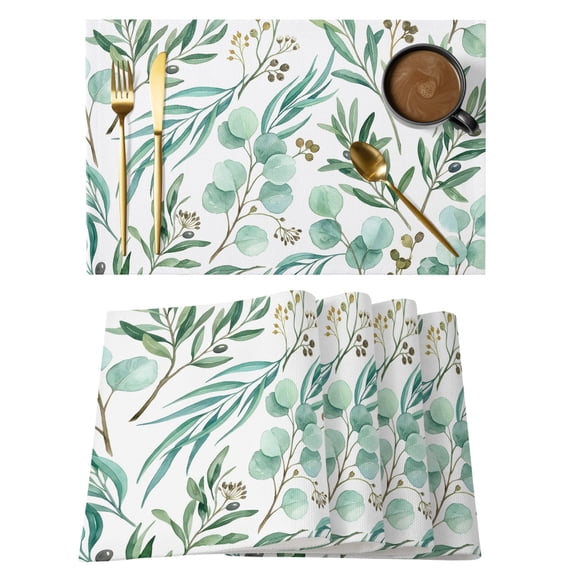 Boho Green Placemats Set of 6 Spring Summer Botanical Leaf Plant Place ...