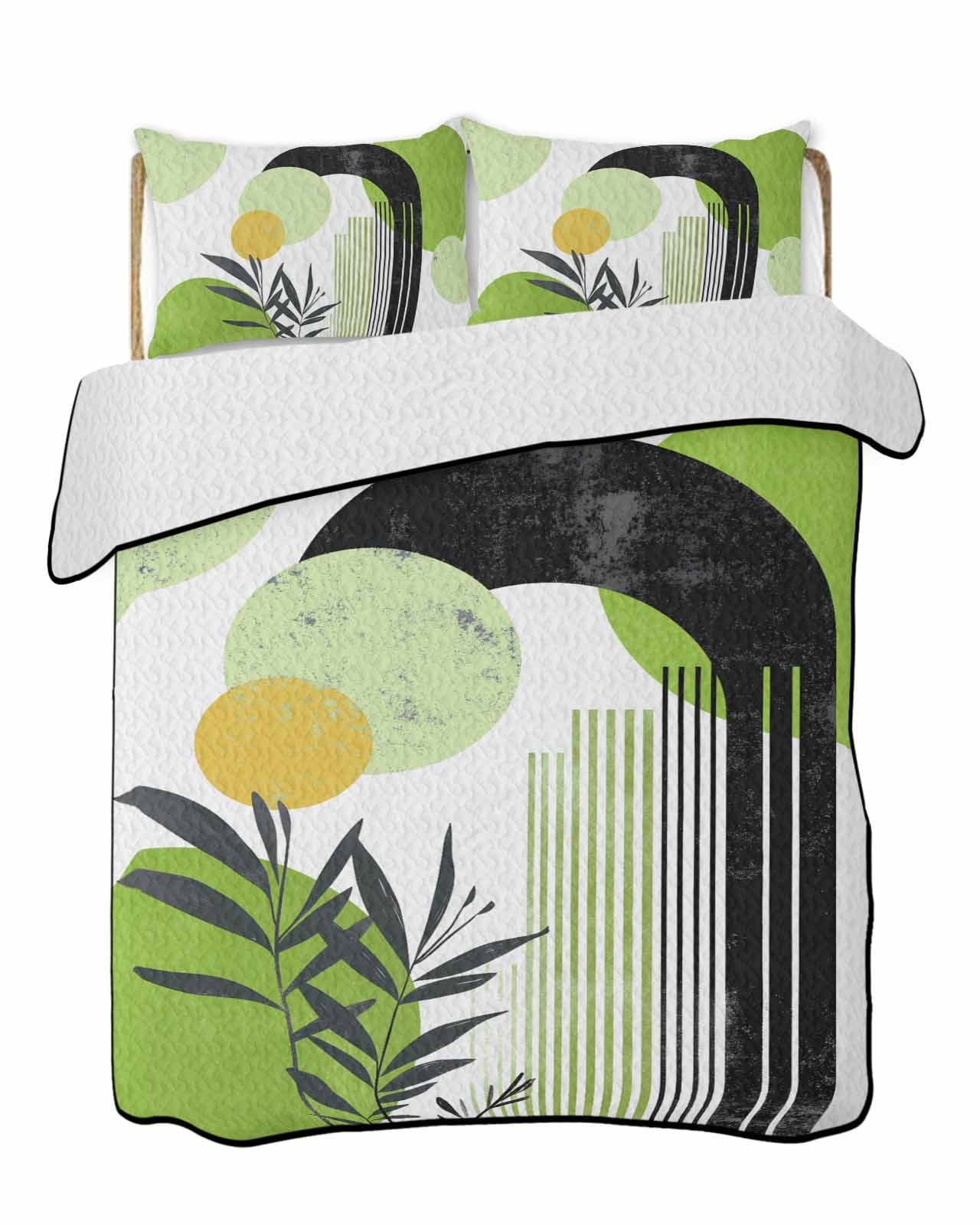 Boho Green Quilts Bedding Set California King Modern Abstract Green ...